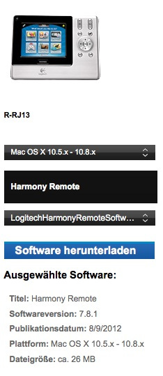 Konfiguration Logitech Harmony Fernbedienung unter Mac